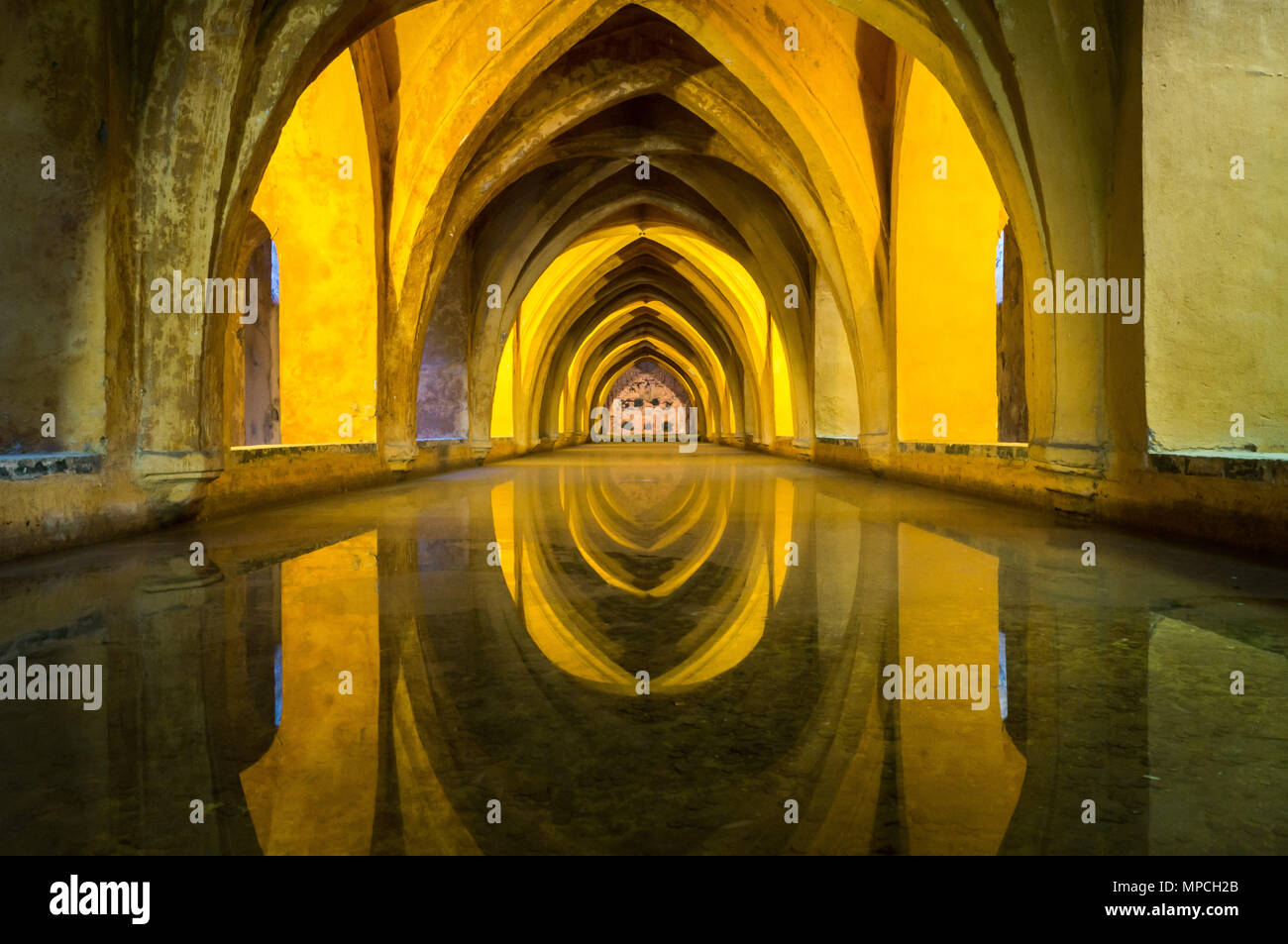 Water pools below the Alcazar of Sevilla in Spain Stock Photo - Alamy