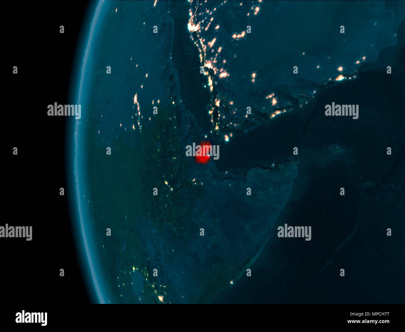 Djibouti from orbit of planet Earth at night with highly detailed ...