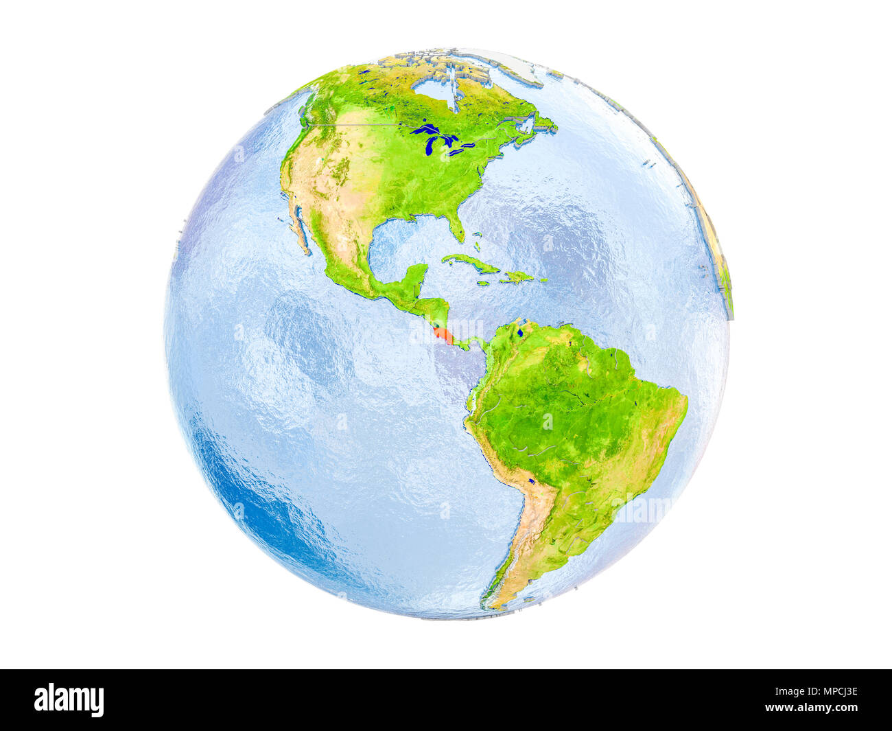 Costa Rica highlighted in red on model of Earth. 3D illustration ...