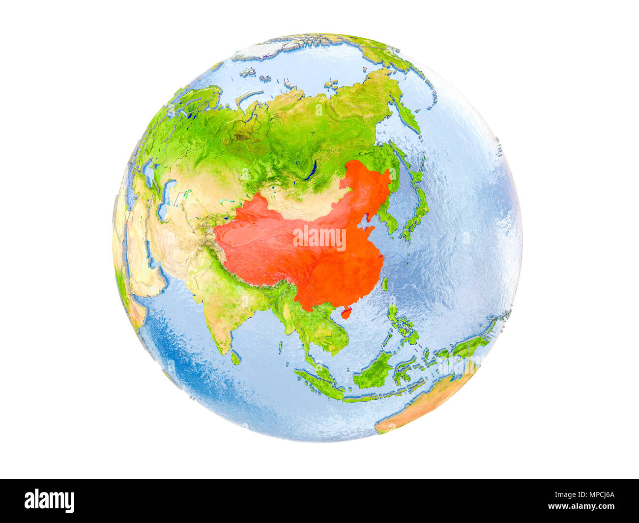 China highlighted in red on model of Earth. 3D illustration isolated on ...