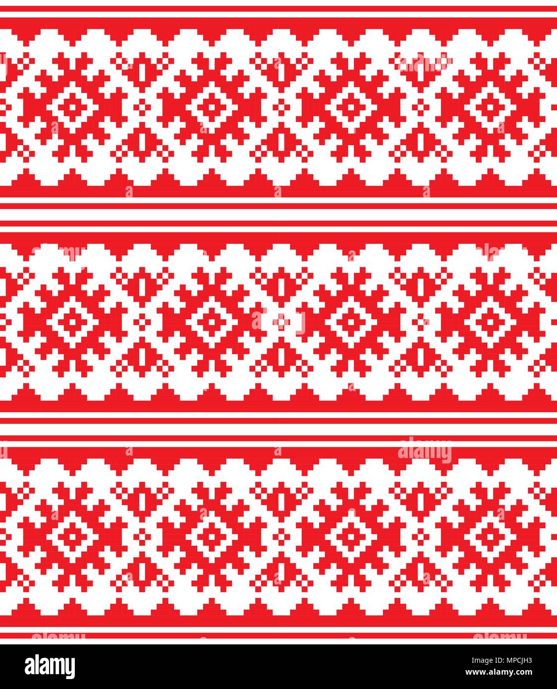 Scandinavian, Nordic vector seamless pattern, Lapland long red folk art ...