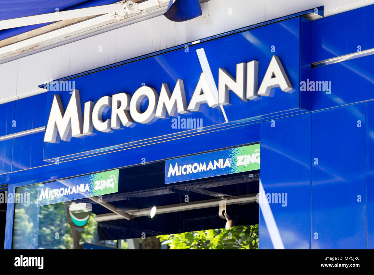 Micromania, video game chain retail, store front in Paris, France Stock ...