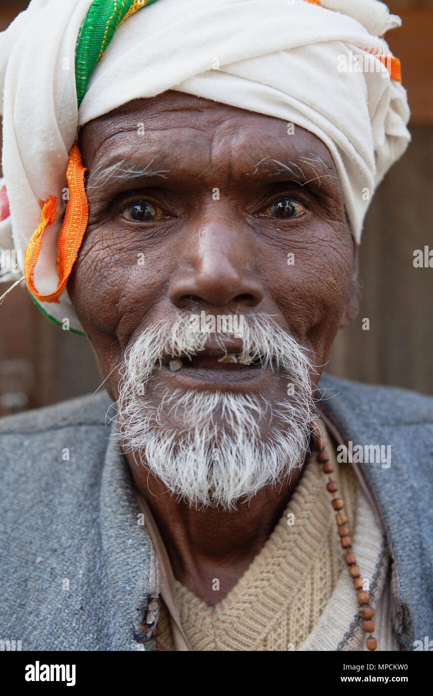 India, Uttar Pradesh, Ayodhya, Portrait of am elderly Hindu man Stock ...