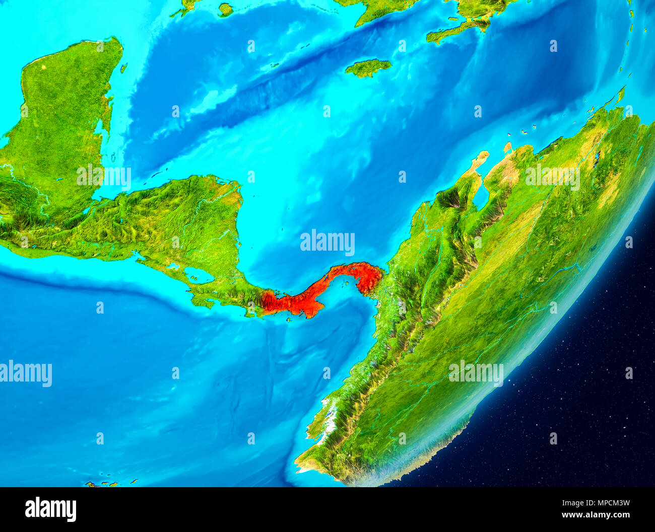 Map of Panama as seen from space on planet Earth. 3D illustration ...