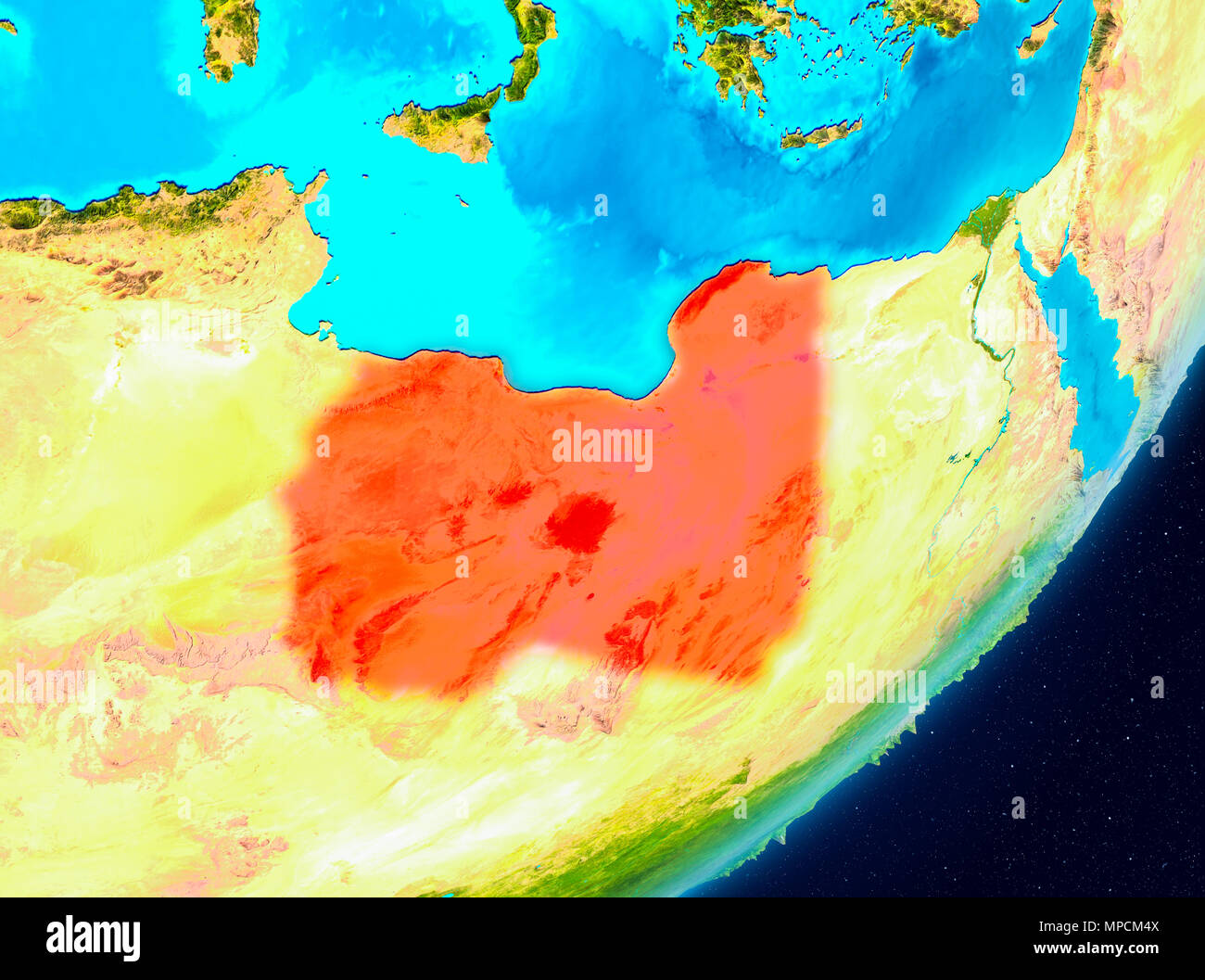 Map of Libya as seen from space on planet Earth. 3D illustration ...