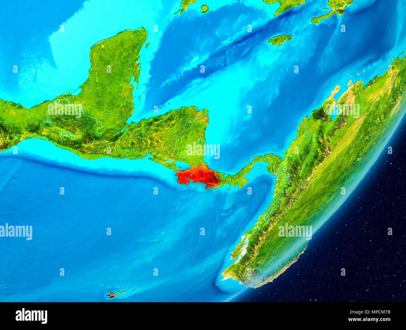 Map of Costa Rica as seen from space on planet Earth. 3D illustration ...