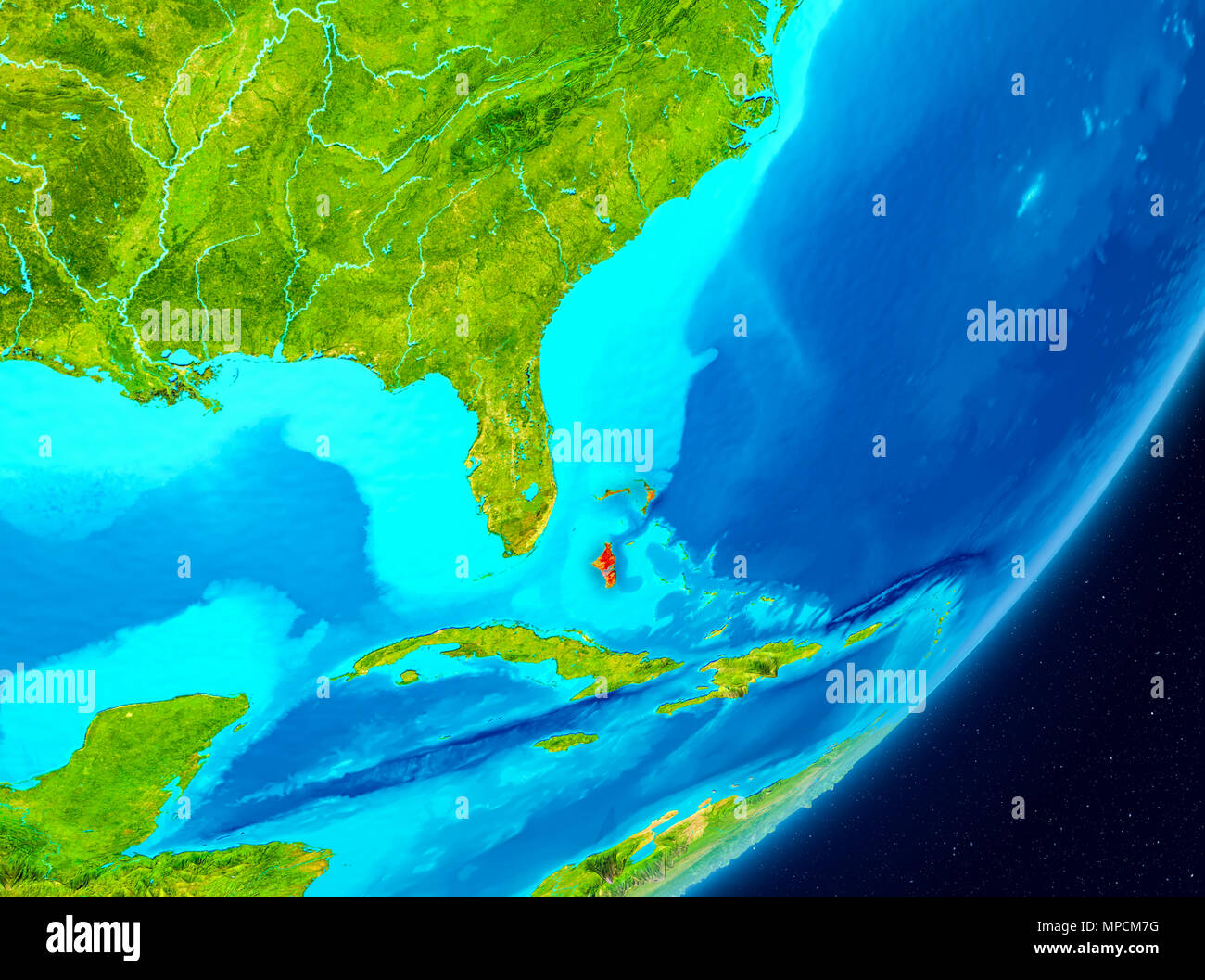 Map of Bahamas as seen from space on planet Earth. 3D illustration ...