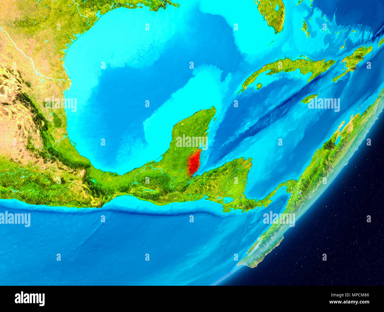 Map of Belize as seen from space on planet Earth. 3D illustration ...