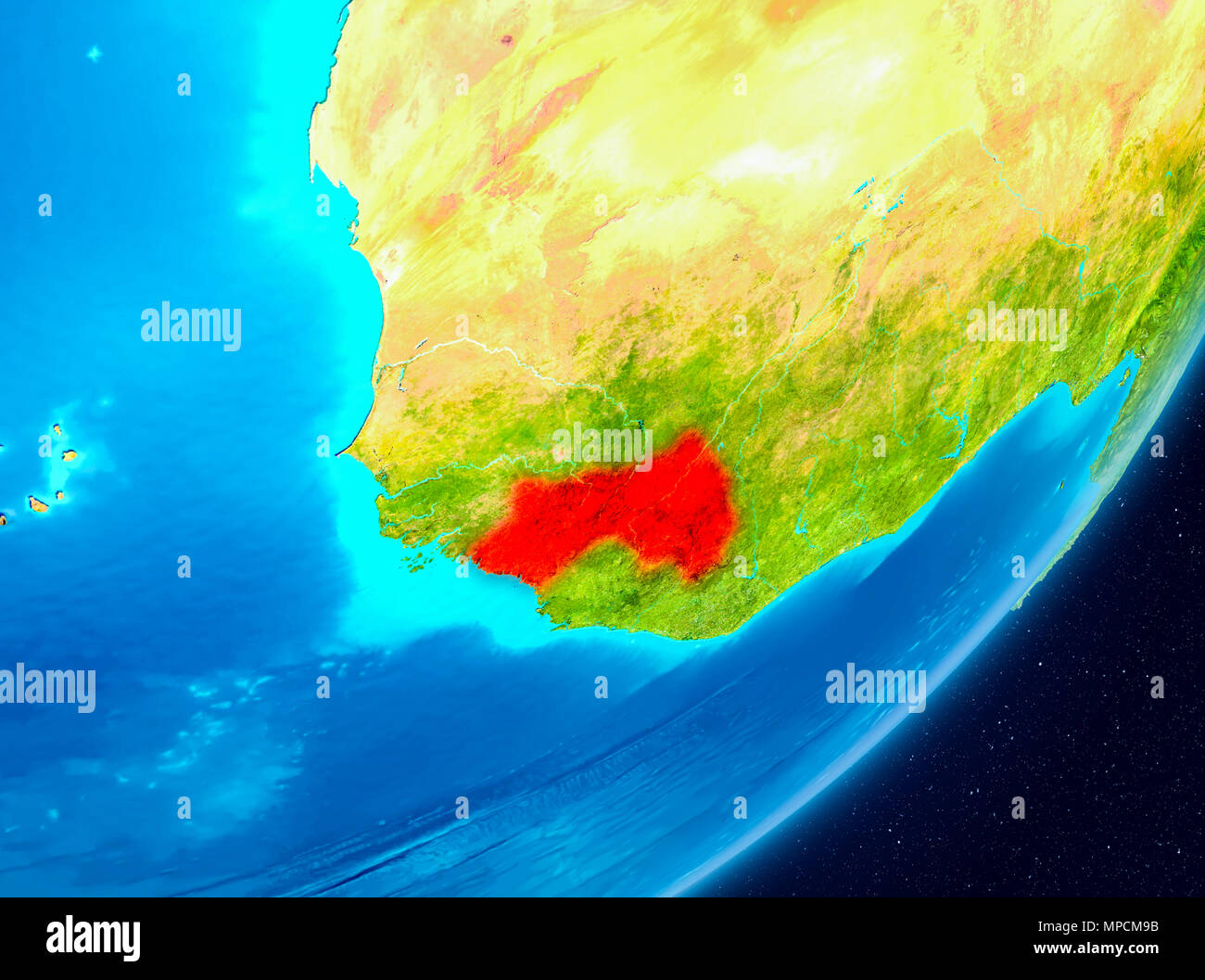 Map of Guinea as seen from space on planet Earth. 3D illustration ...