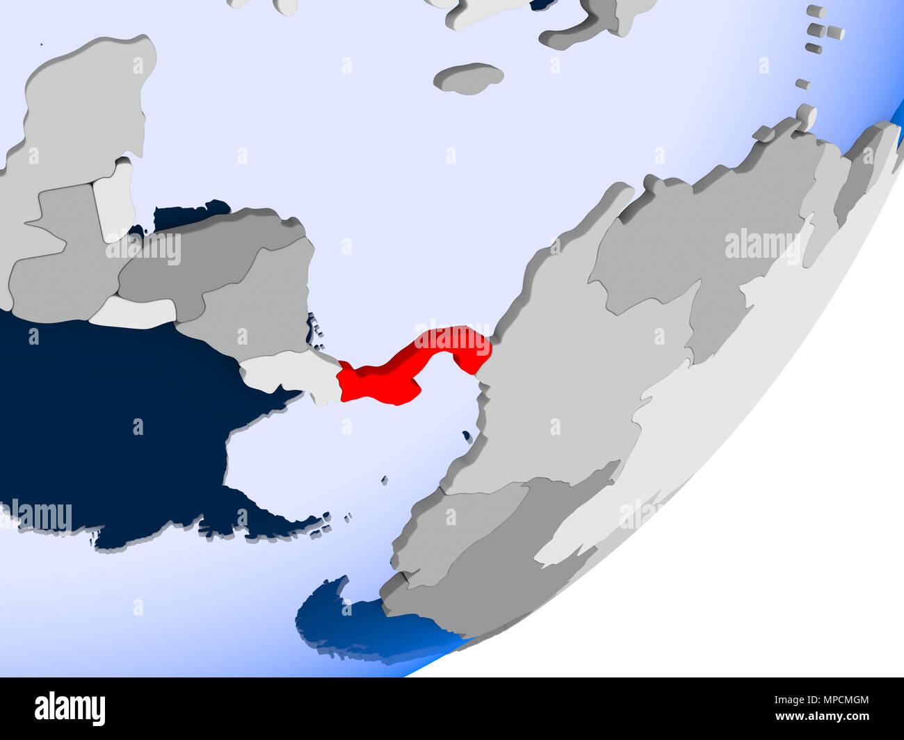 3D render of Panama on political globe with transparent oceans. 3D ...
