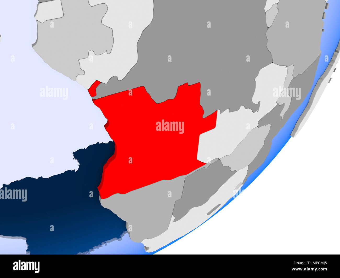 3D render of Angola on political globe with transparent oceans. 3D ...