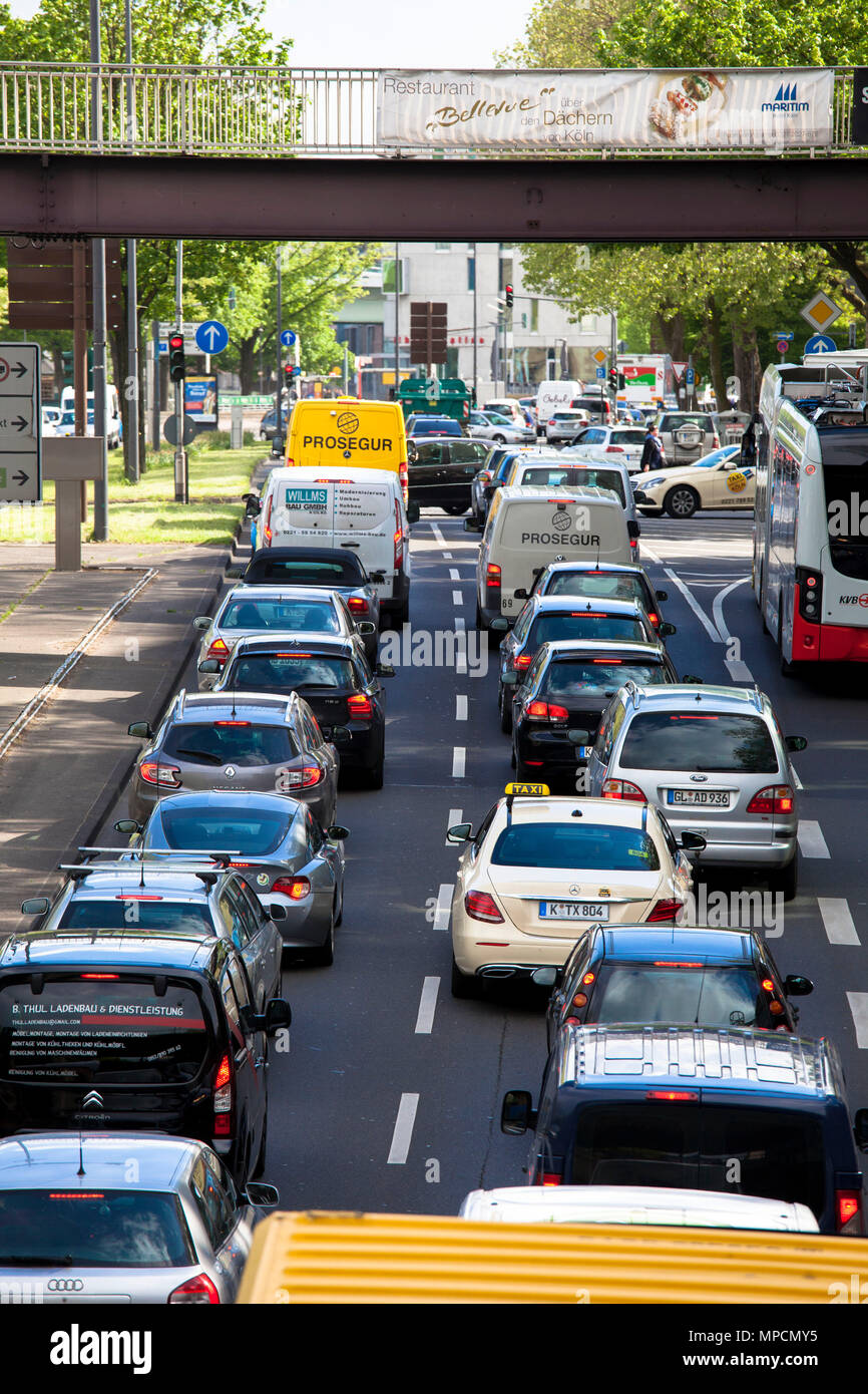 Europe, Germany, Cologne, traffic jam on the Rheinufer street, exit ...