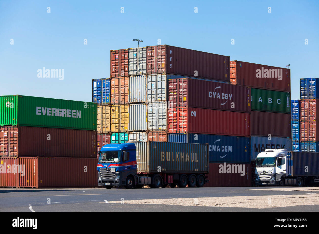 Germany, Cologne, the container terminal of the Rhine harbour in the ...