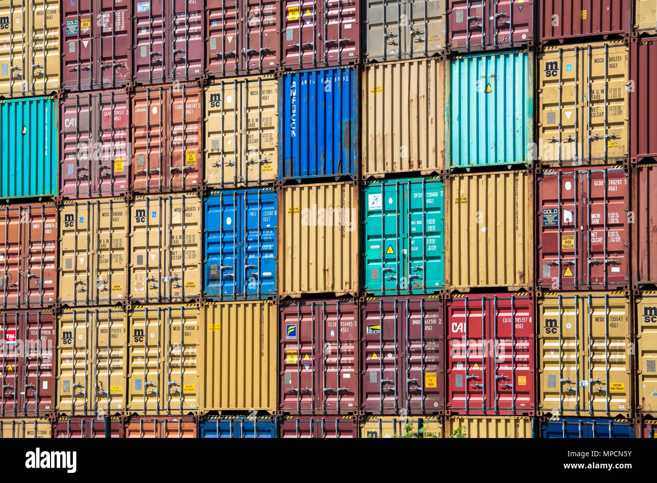 Germany, Cologne, the container terminal of the Rhine harbour in the ...