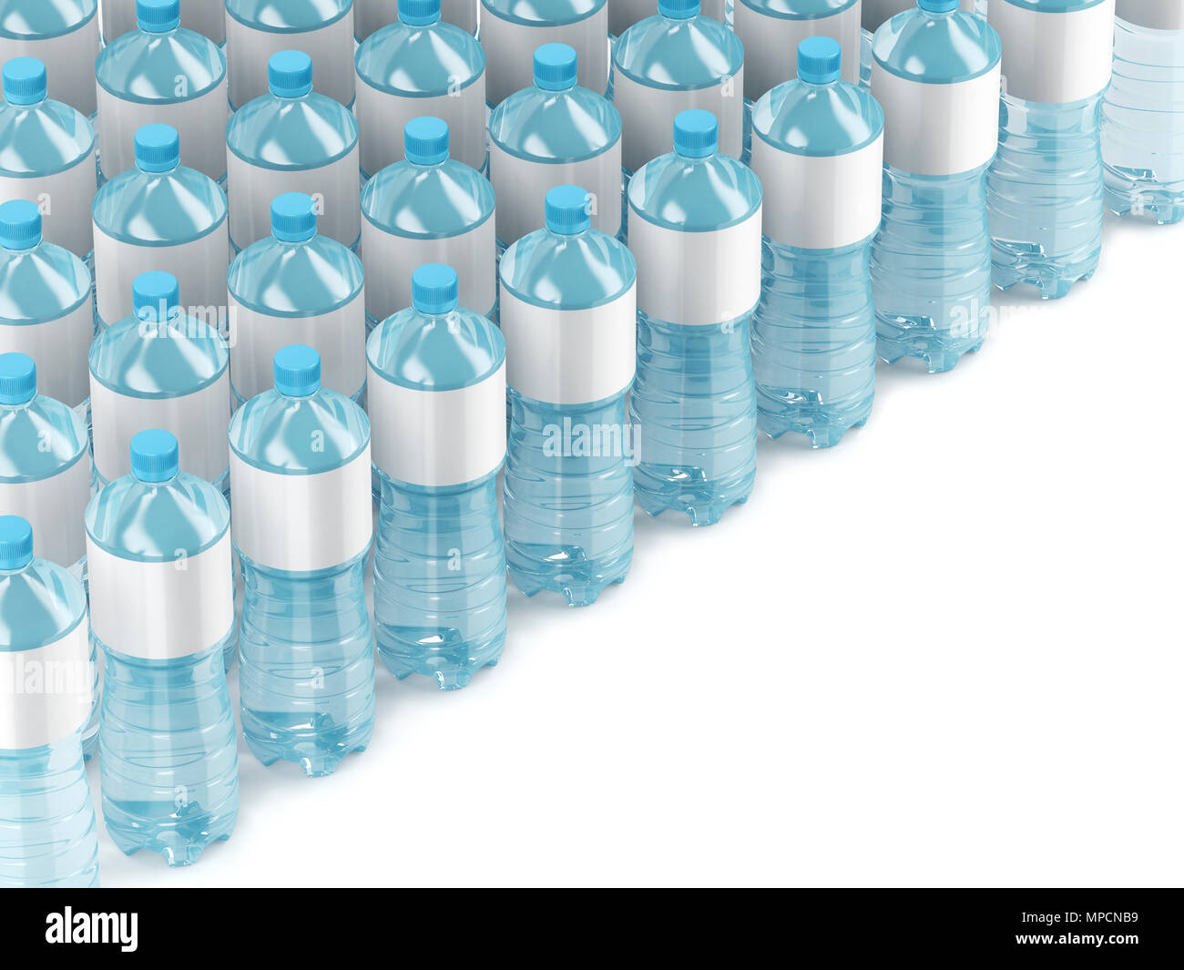 Many rows with plastic water bottles, 3D illustration Stock Photo - Alamy