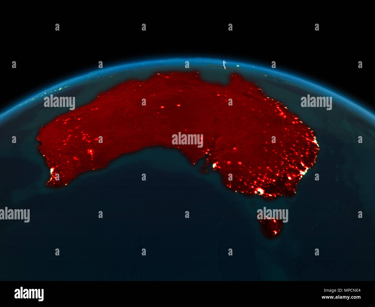 Space orbit view of Australia highlighted in red on planet Earth at ...