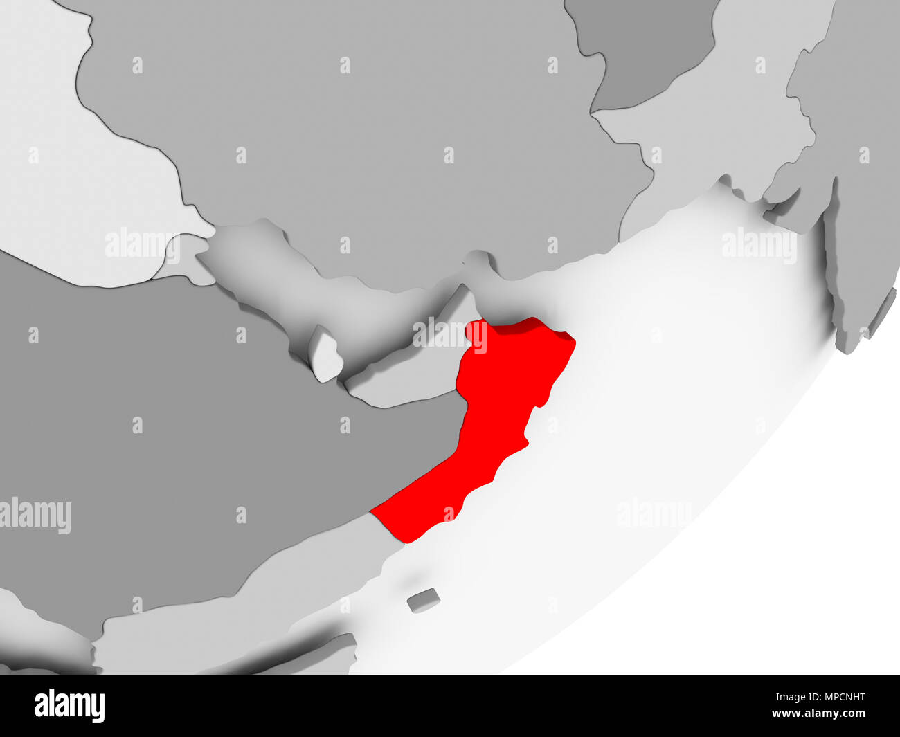 Illustration of Oman highlighted in red on grey globe. 3D illustration ...