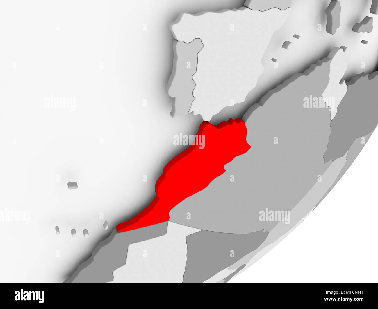 Illustration of Morocco highlighted in red on grey globe. 3D ...