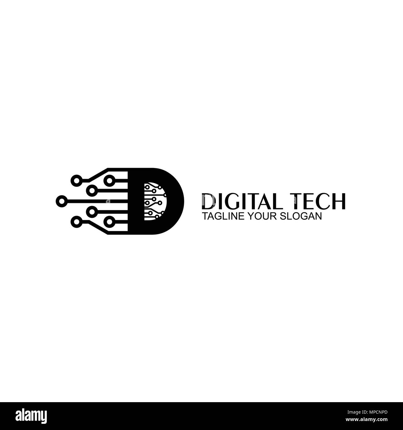 D digital logo, letter logo design, tech logo, vector icons Stock ...