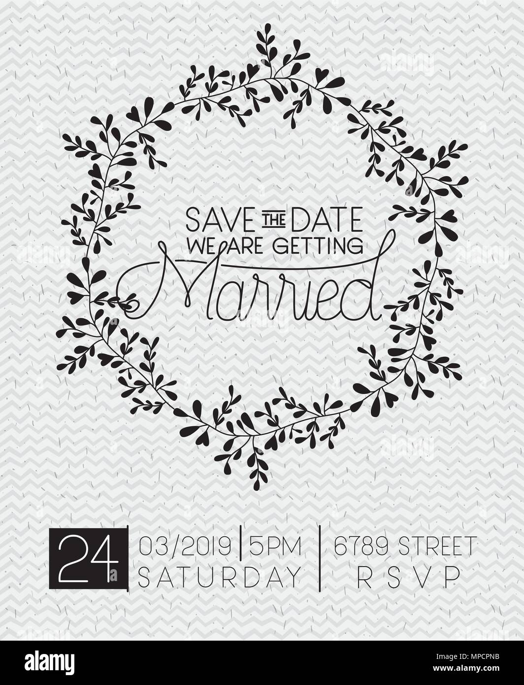 wedding and married invitation card with circular wreath vector ...