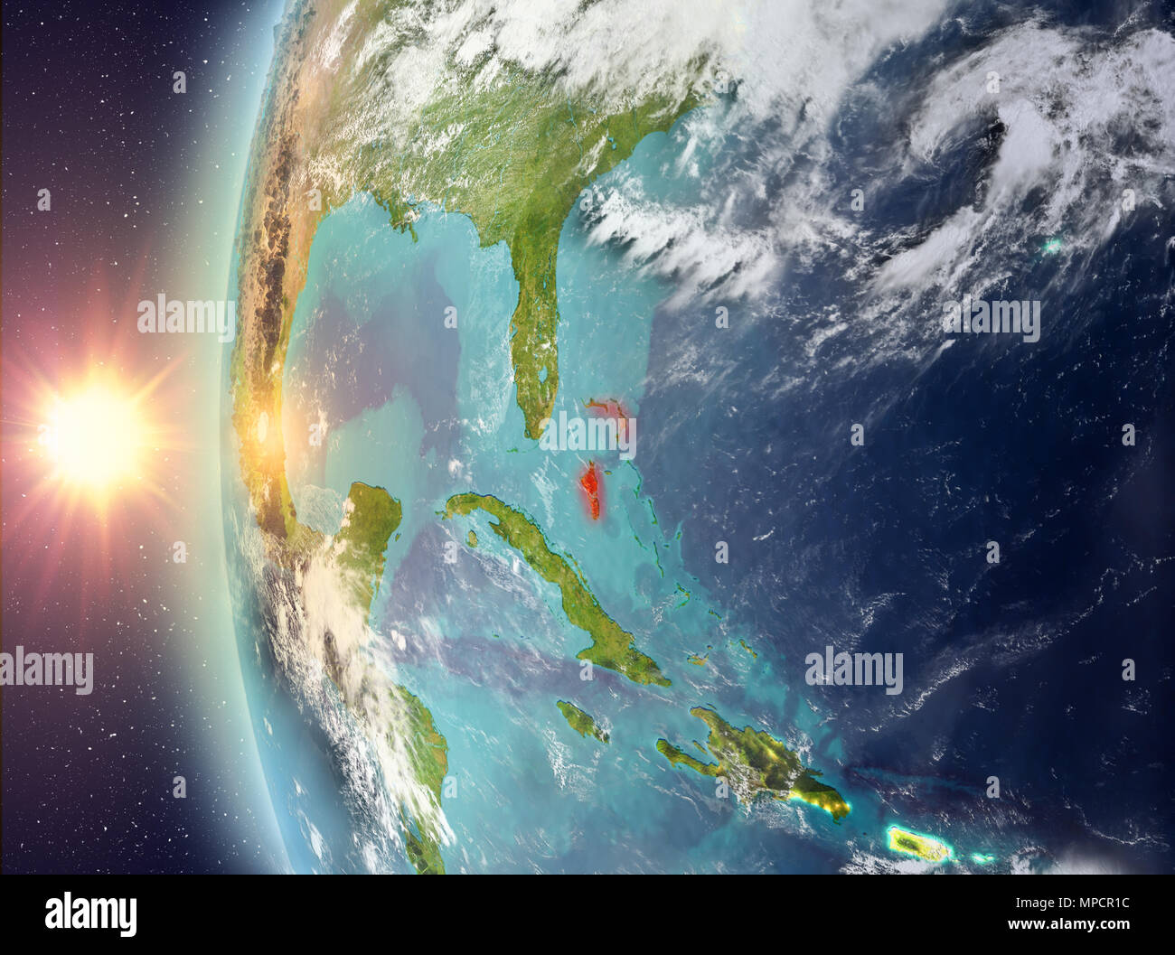 Bahamas as seen from space on planet Earth during sunset. 3D ...