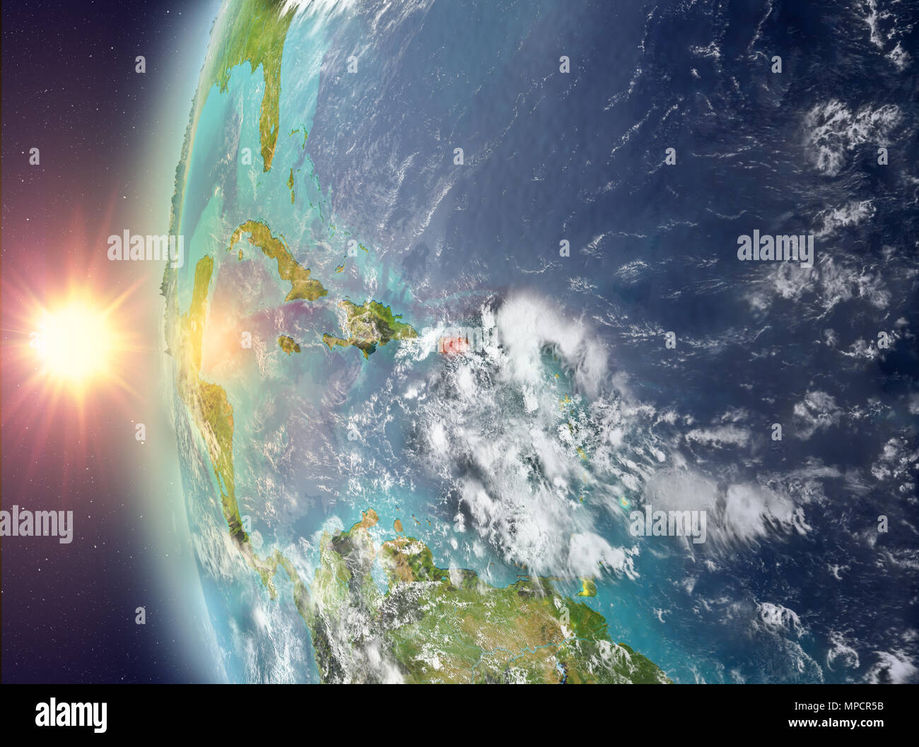 Puerto Rico as seen from space on planet Earth during sunset. 3D ...