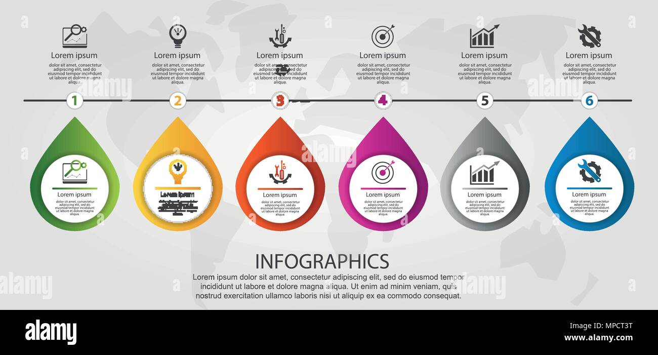 Modern vector illustration 3d. Timeline infographics template with six ...