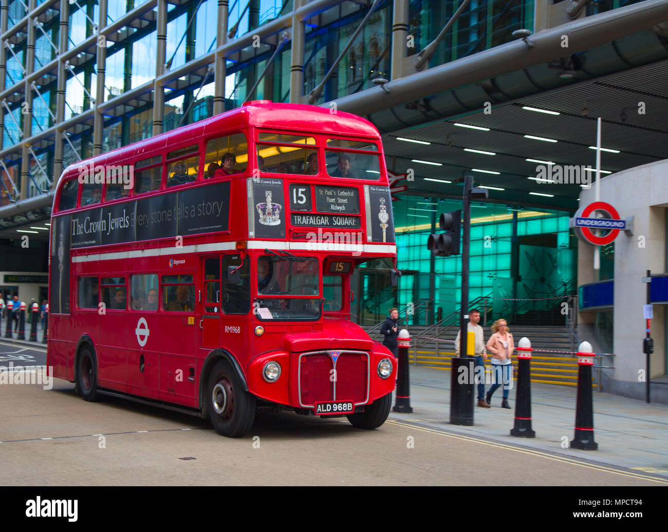 LONDON - APRIL 17: Red Double Decker Bus on the Canon street in London ...