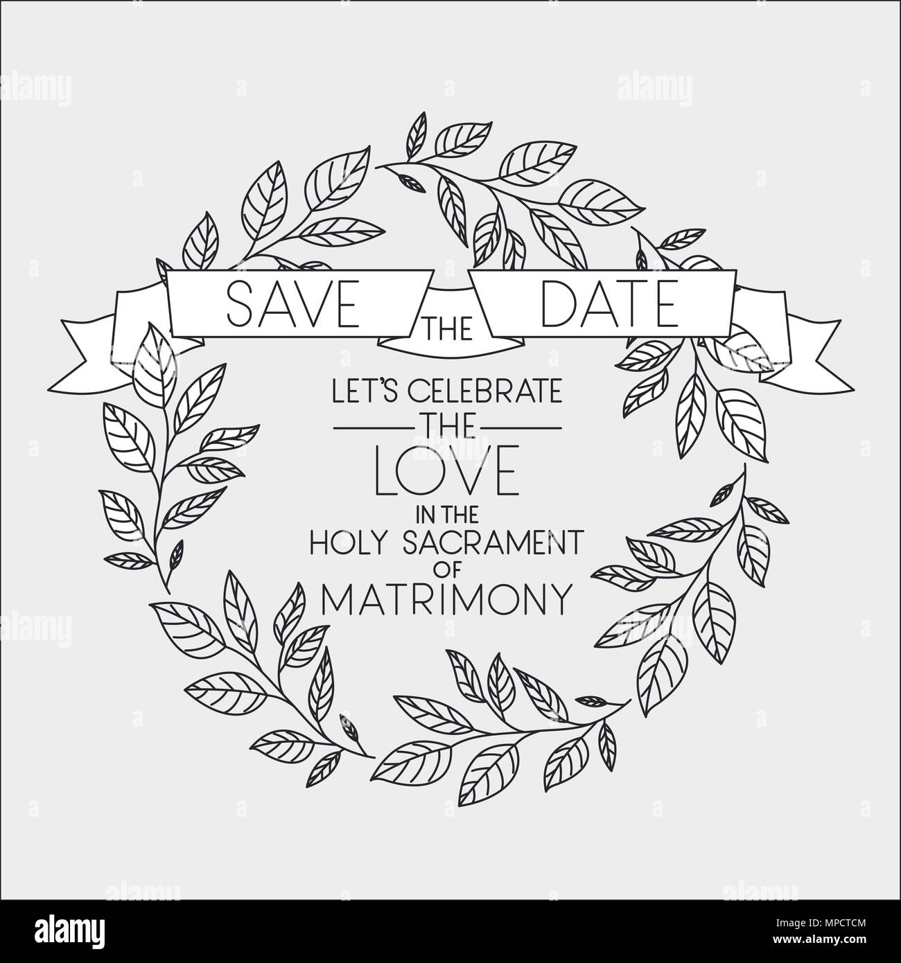 wedding and married invitation with wreath and ribbon vector ...
