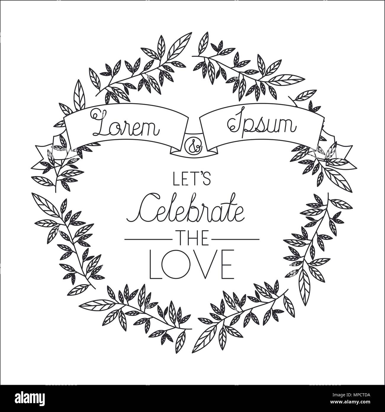 wedding and married invitation with wreath and ribbon vector ...