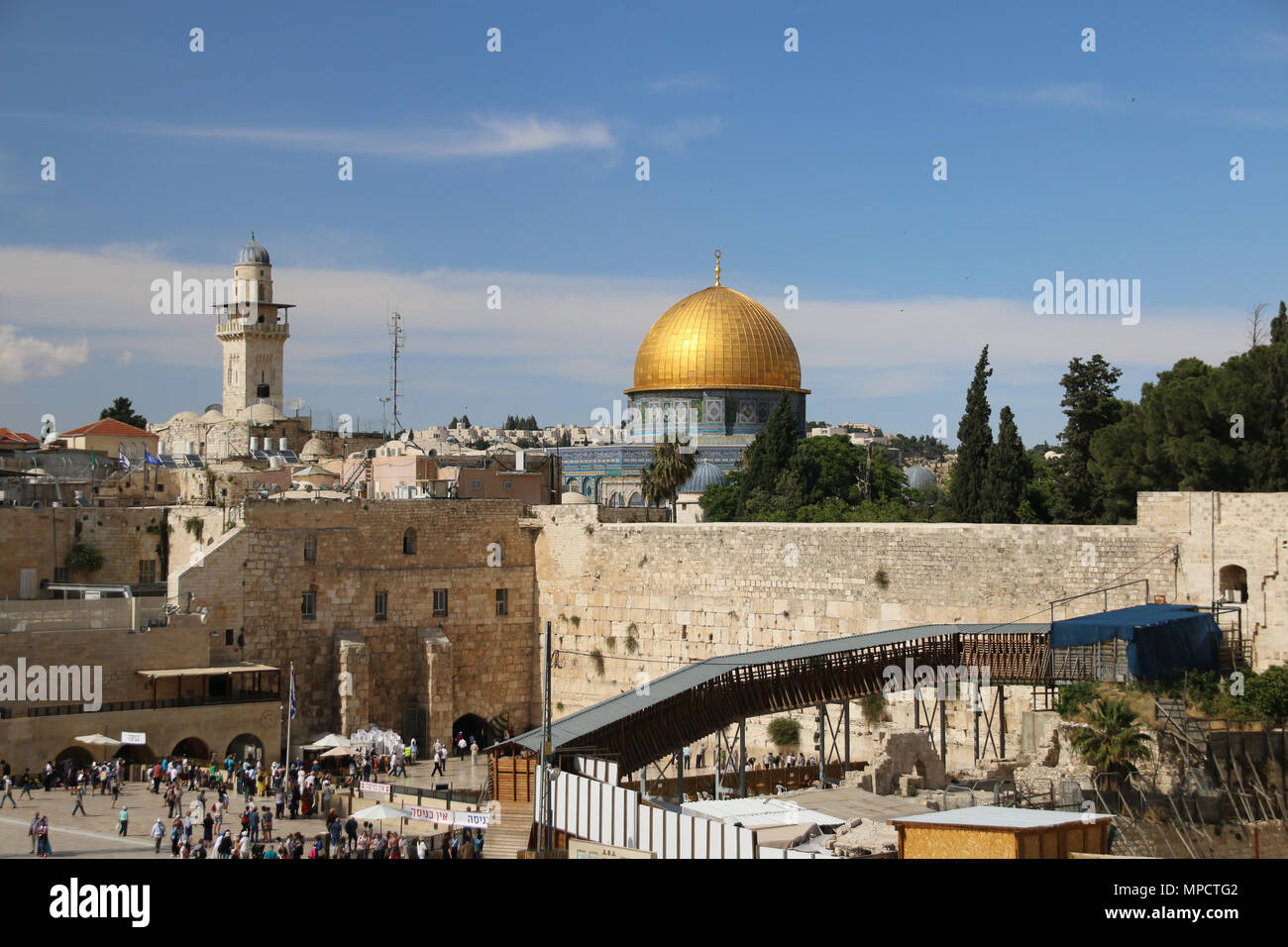 Jerusalem, Israel - May 16, 2018: View of the Wailing Wall and Dome of ...