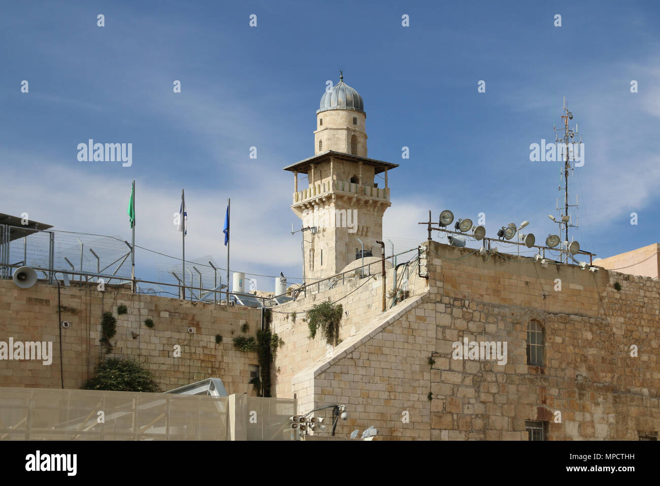 Jerusalem, Israel - May 16, 2018: View of a tower near the Temple Mount ...