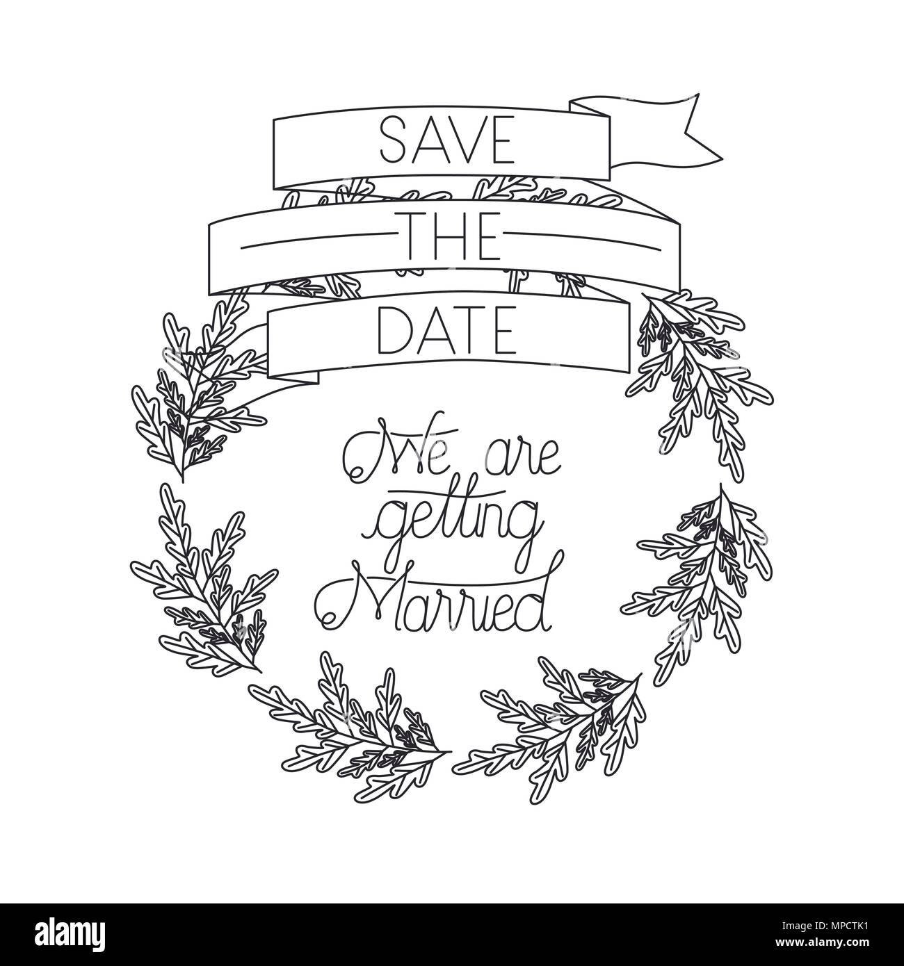 wedding and married invitation with wreath and ribbon vector ...