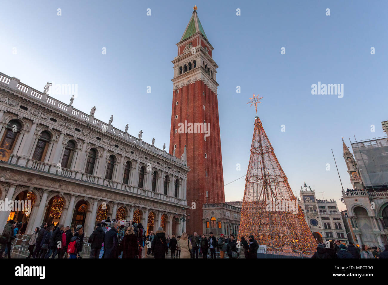 VENICE, ITALY - JANUARY 02 2018: bright Christmas Tree at the foot of ...