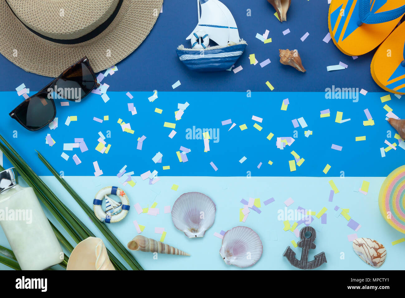 Flat lay objects the accessory for travel summer holiday background ...