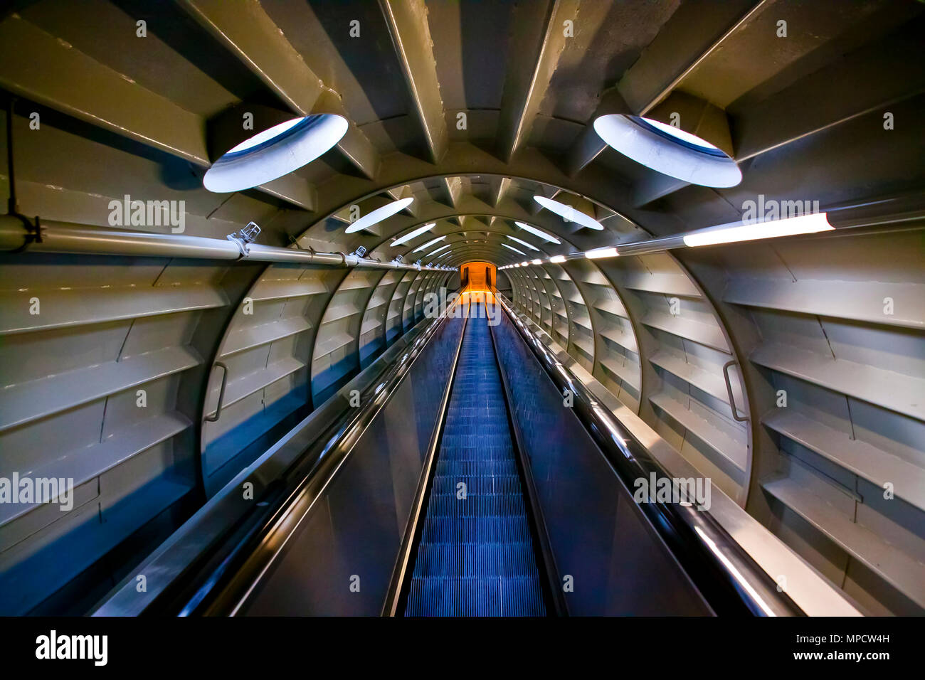 Atomium in Brussels inside escalators Stock Photo - Alamy