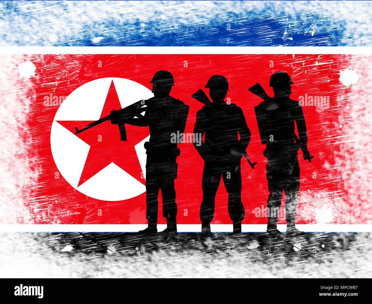 North Korean Military And Flag 3d Illustration. DPRK Infantry Mission ...