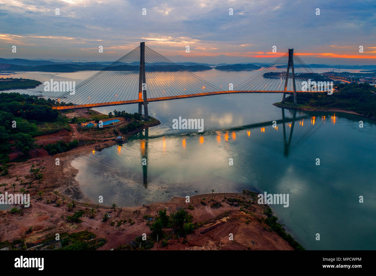 Aerial view of Barelang Bridge a chain of six bridges of various types ...