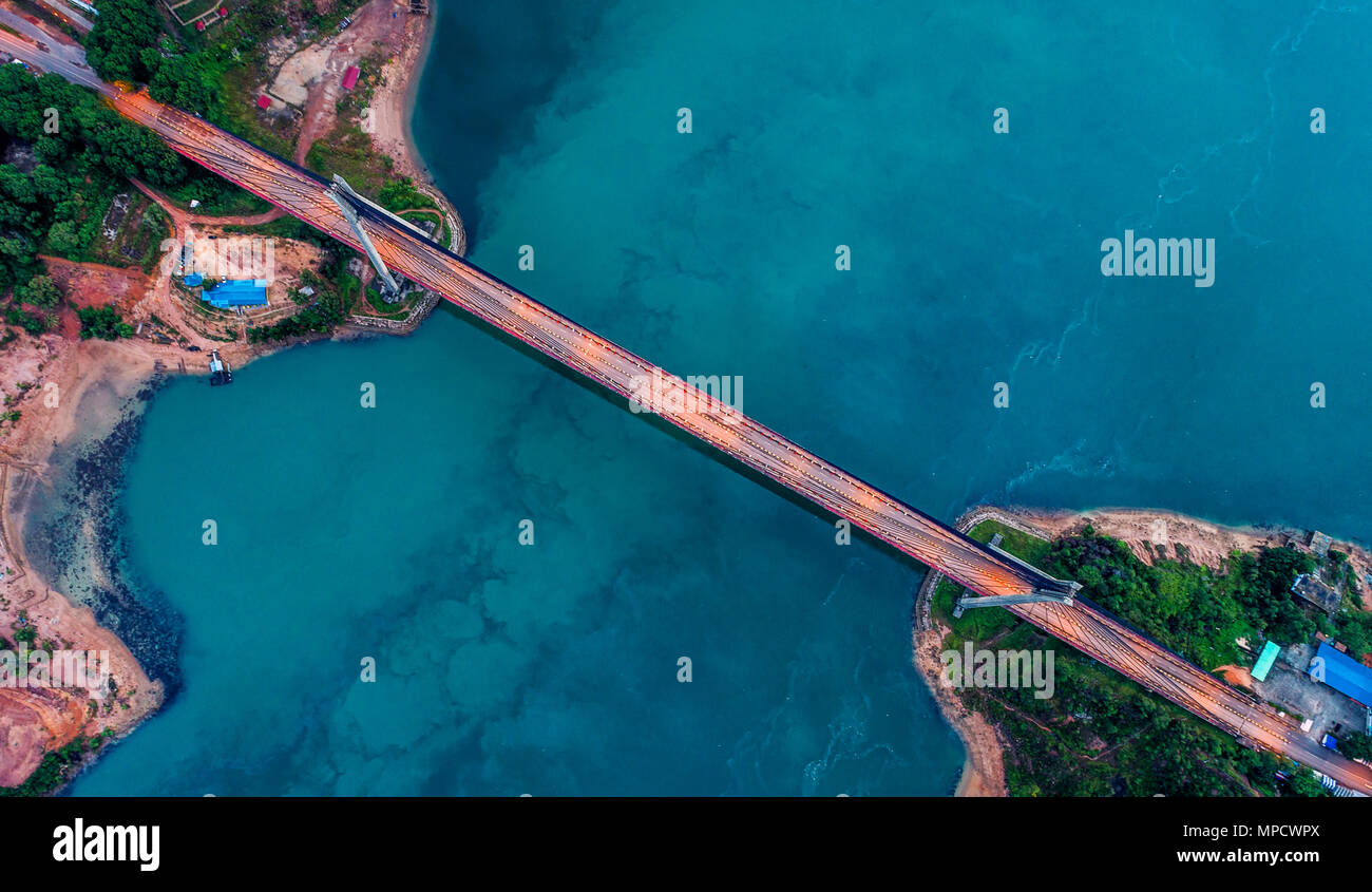 Aerial view of Barelang Bridge a chain of six bridges of various types ...