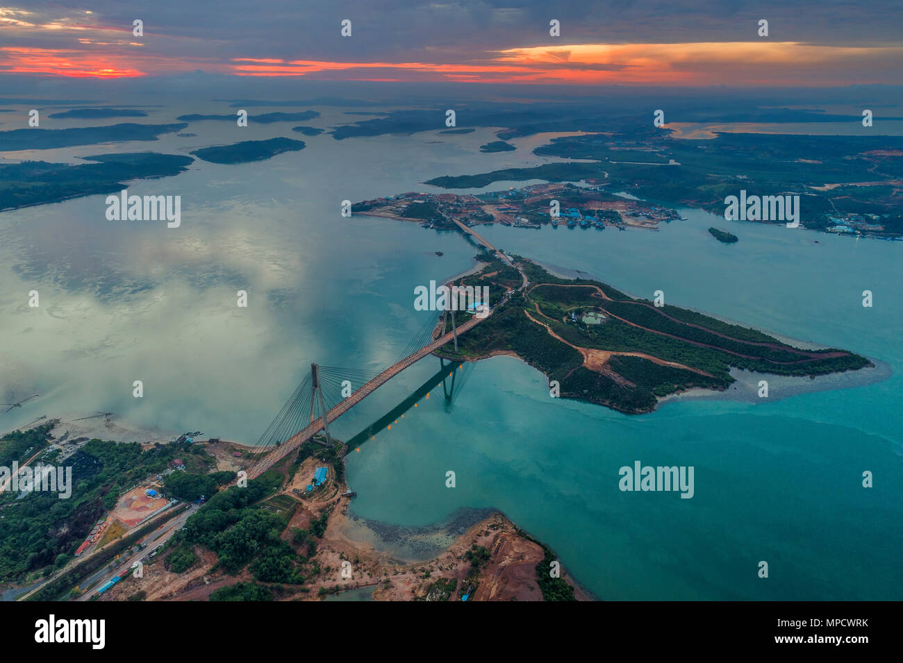 Aerial view of Barelang Bridge a chain of six bridges of various types ...