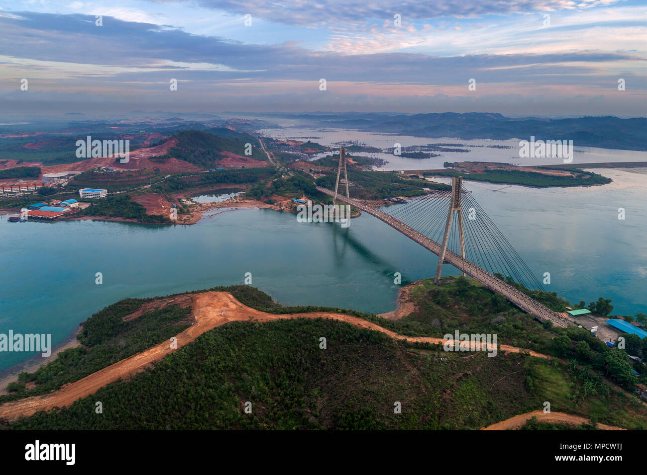 Aerial view of Barelang Bridge a chain of six bridges of various types ...