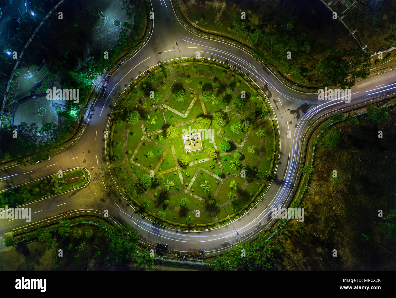 Roundabout at night aerial view in Batam island, Indonesia Stock Photo ...