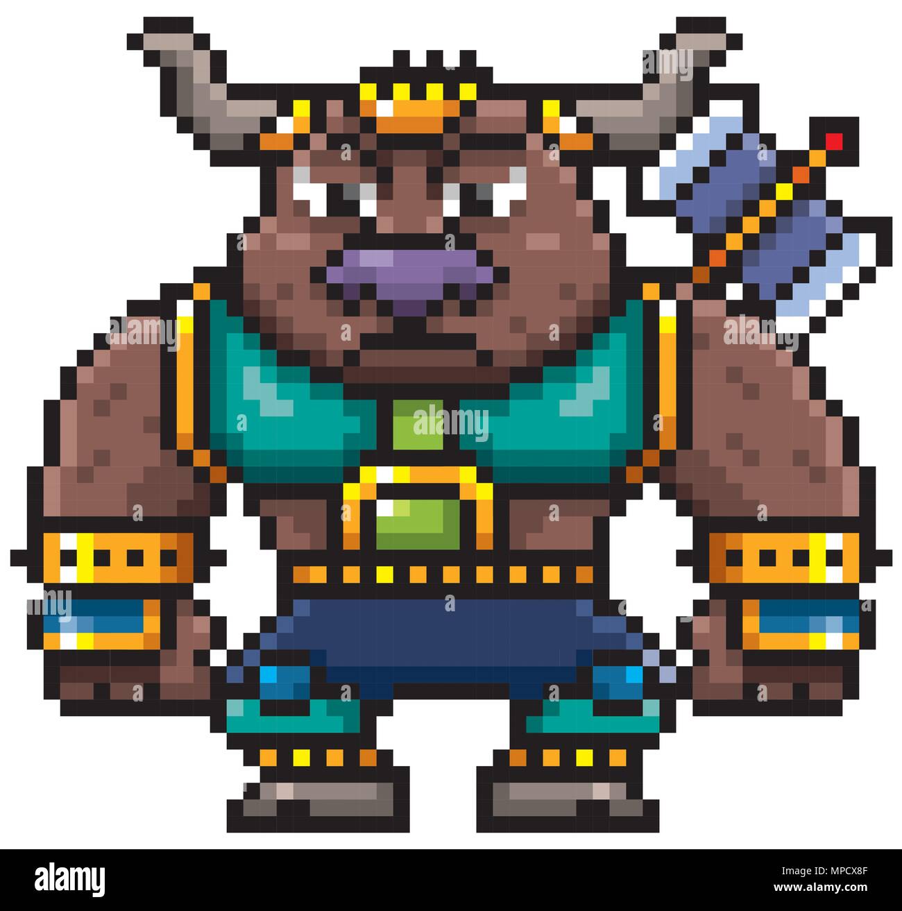 Vector illustration of Cartoon Monster Bull - Pixel design Stock Vector ...