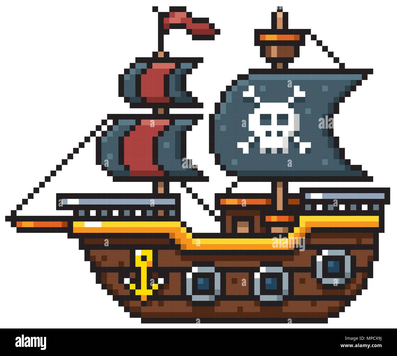 Vector illustration of Cartoon Pirate ship - Pixel design Stock Vector ...