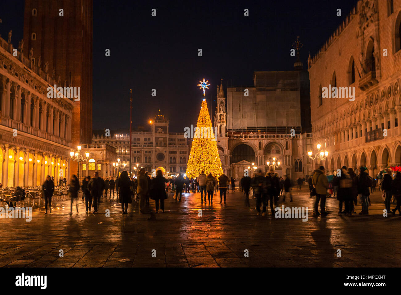 VENICE, ITALY - JANUARY 02 2018: night view of the Christmas Tree in ...