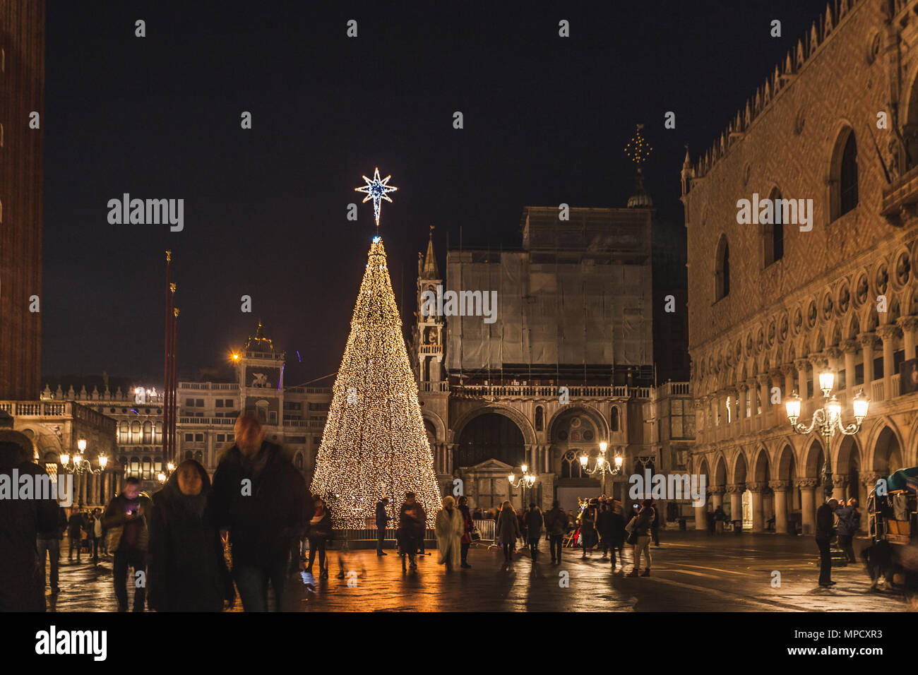 VENICE, ITALY - JANUARY 02 2018: night view of the Christmas Tree in ...