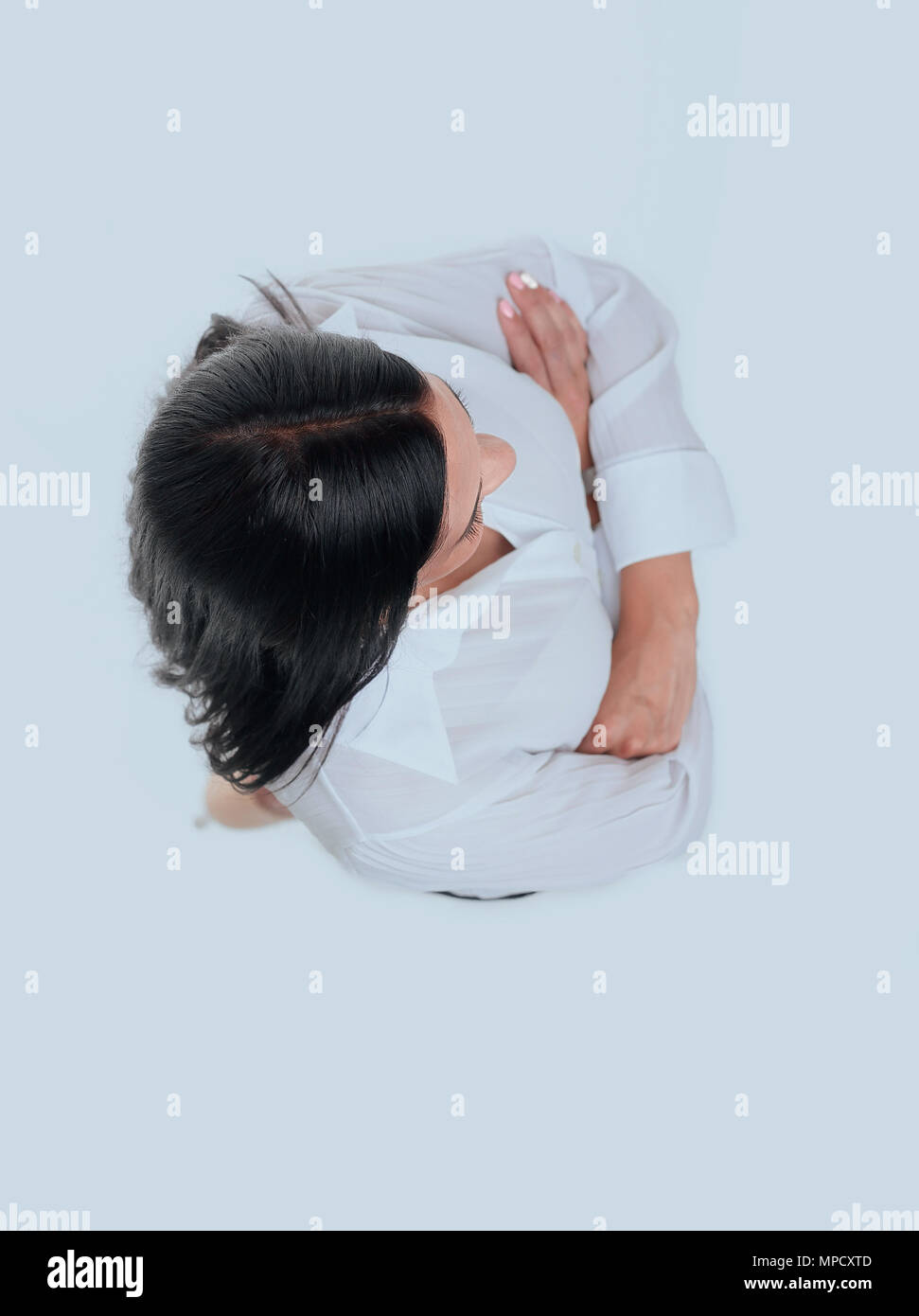 view from above. young business woman looking forward Photo has blank ...