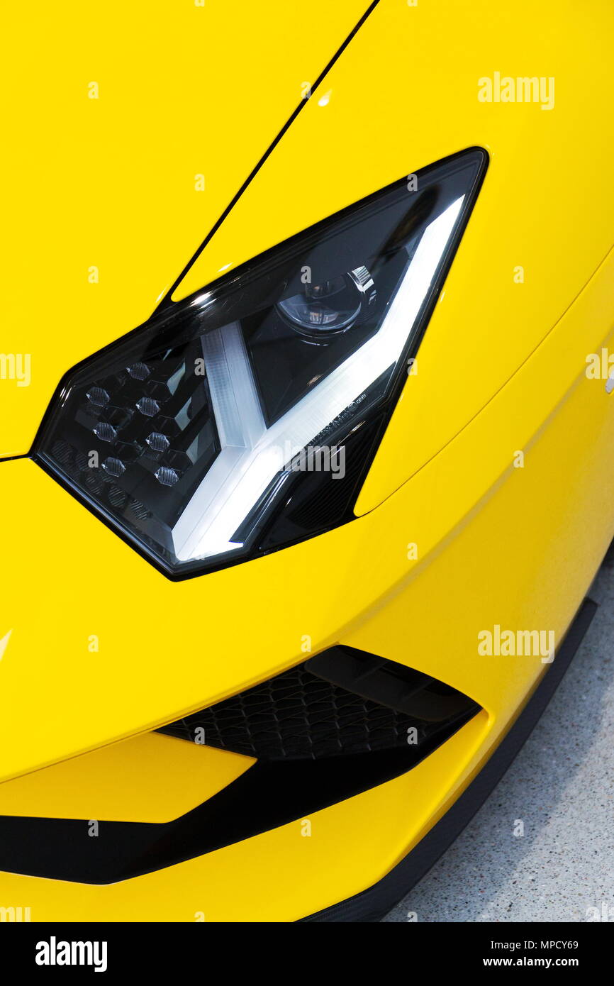 Headlight detail on sports car, Lamborghini Aventador S coupe Stock ...