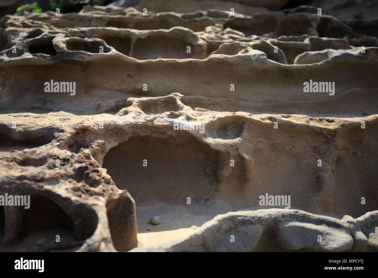 Wave and wind battered cliffs erode into terraced steps Stock Photo - Alamy