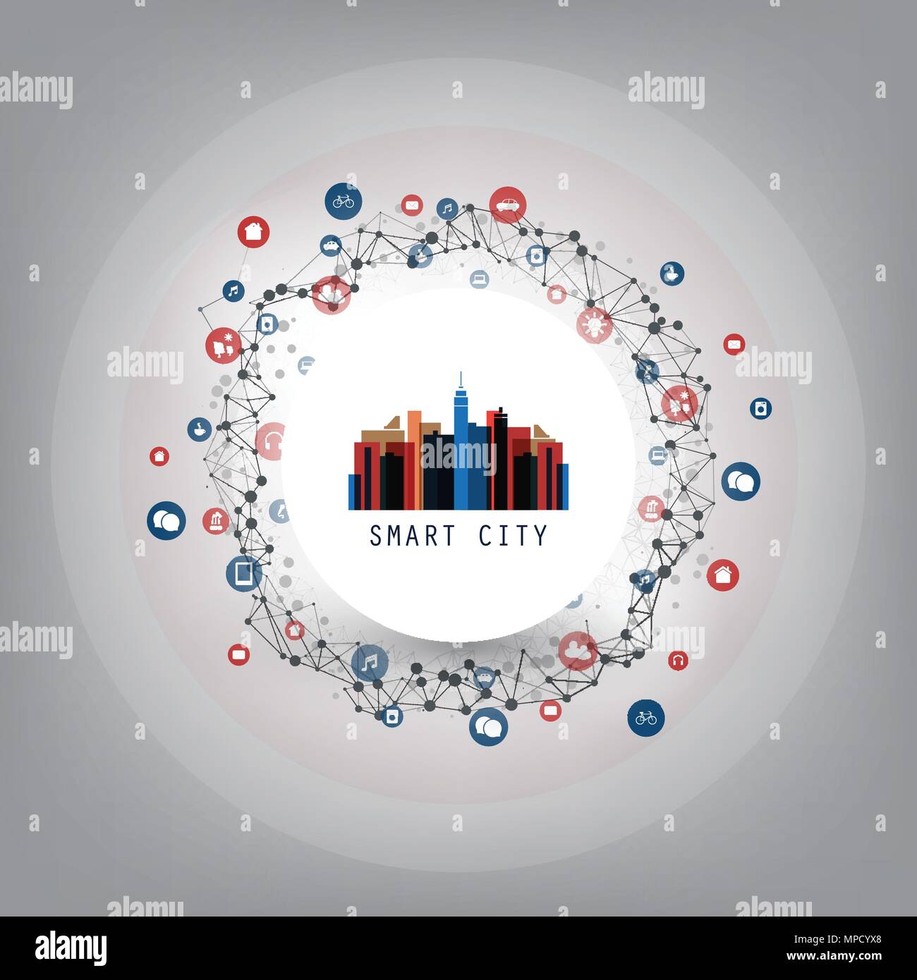 Colorful Smart City, Cloud Computing Design Concept with Icons ...